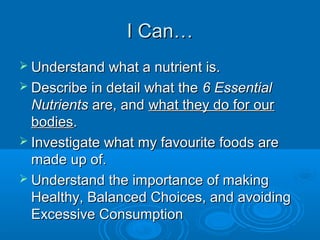 Nutrition day 1 - The 6 Essential Nutrients | PPT