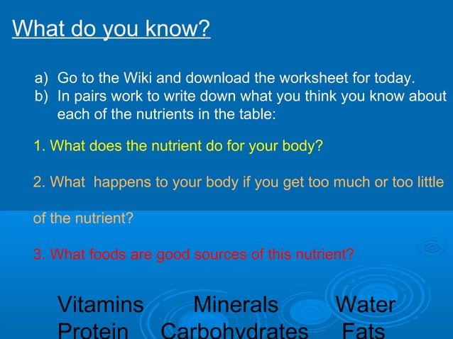 Nutrition Day 2 - The 6 Essential Nutrients Continued... | PPT