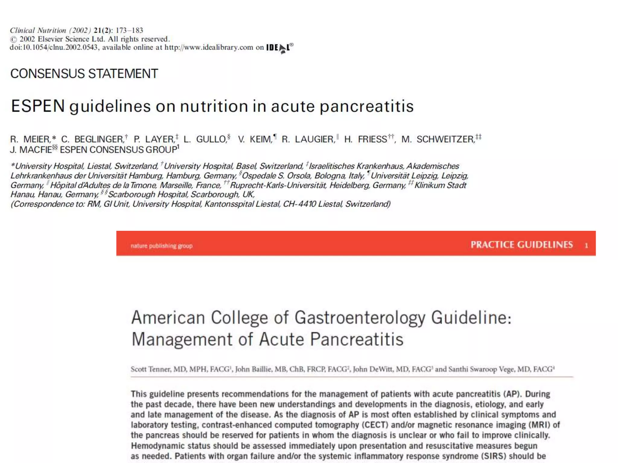 Nutrition in Acute Pancreatitis (According to ESPEN guidelines 2002 and ...