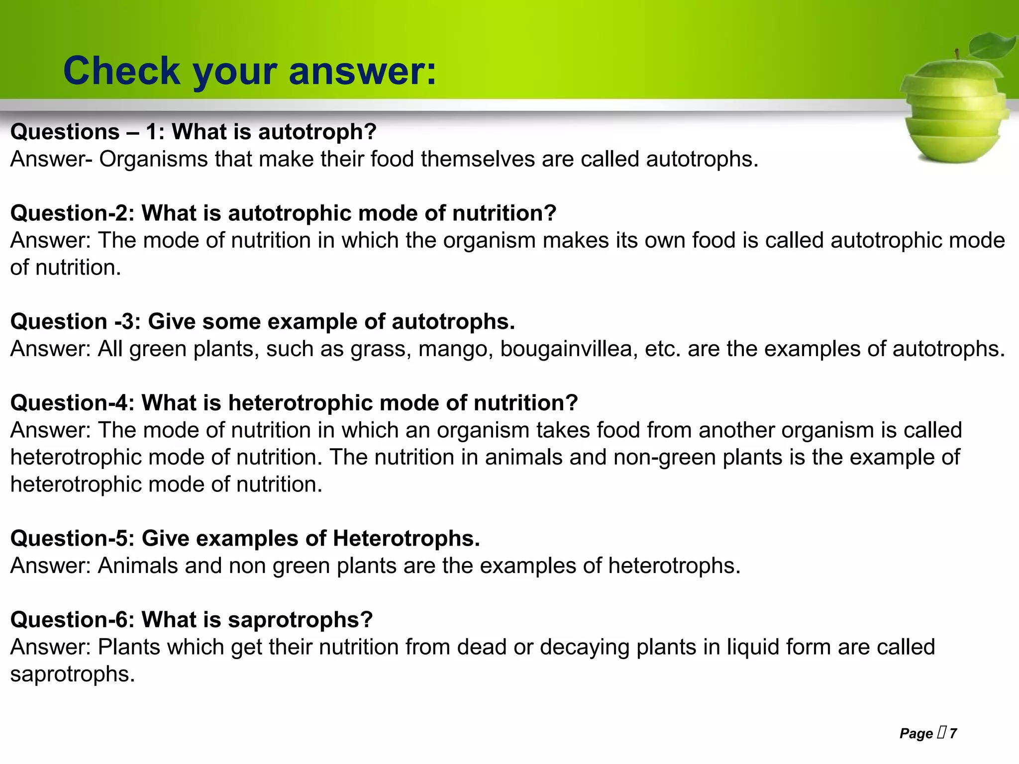 Nutrition in plants, Class- VII, NCERT Based | PPT