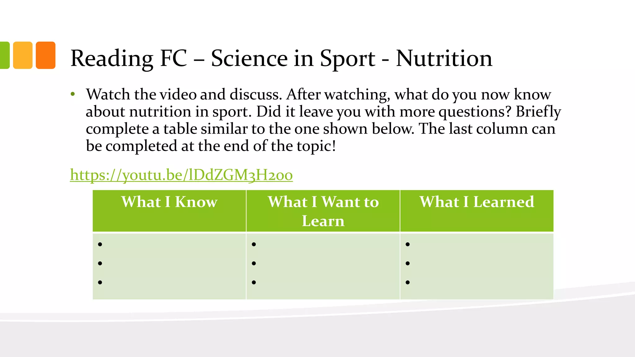 Nutrition in Sports unit | PPTX
