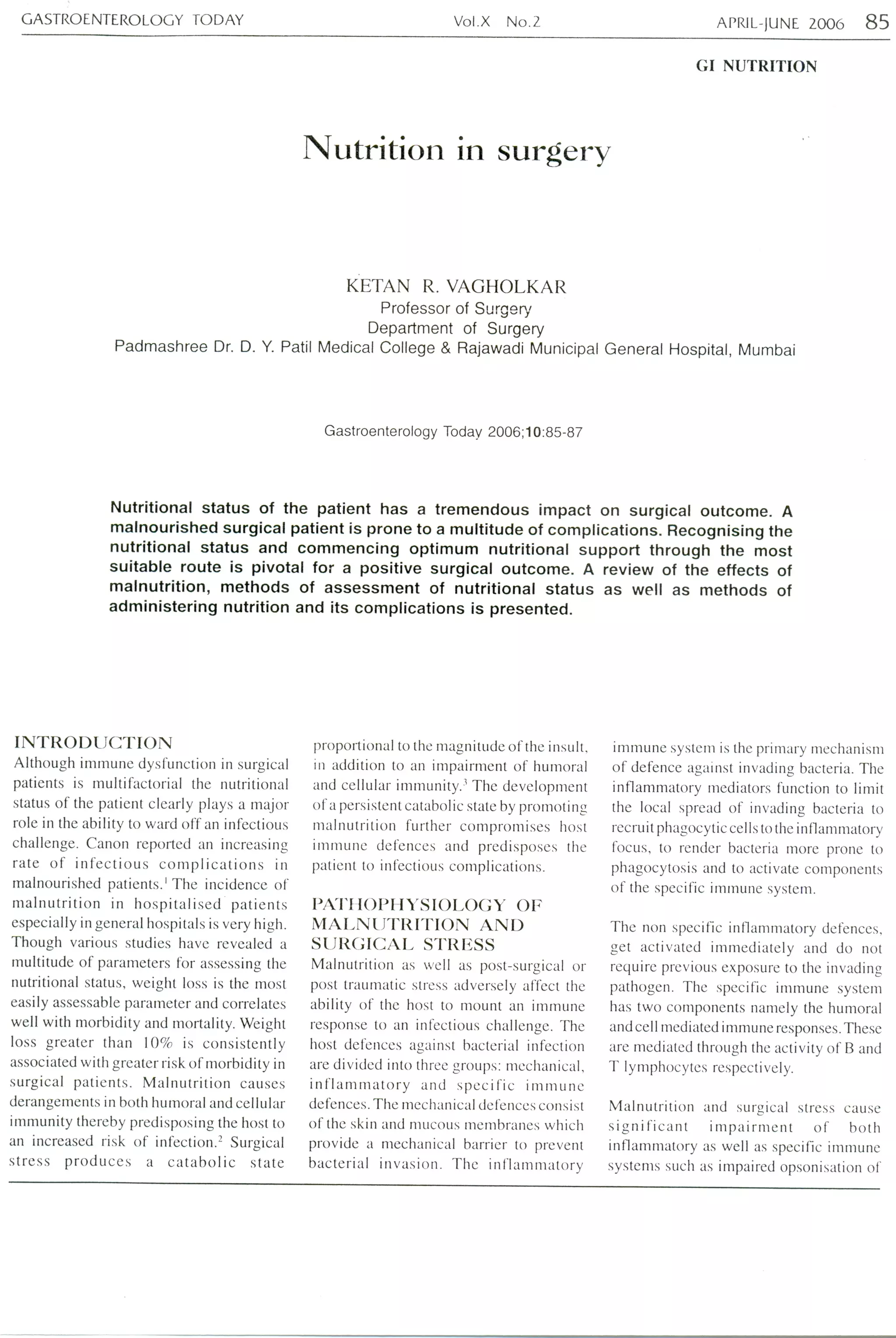 Nutrition in surgery | PDF