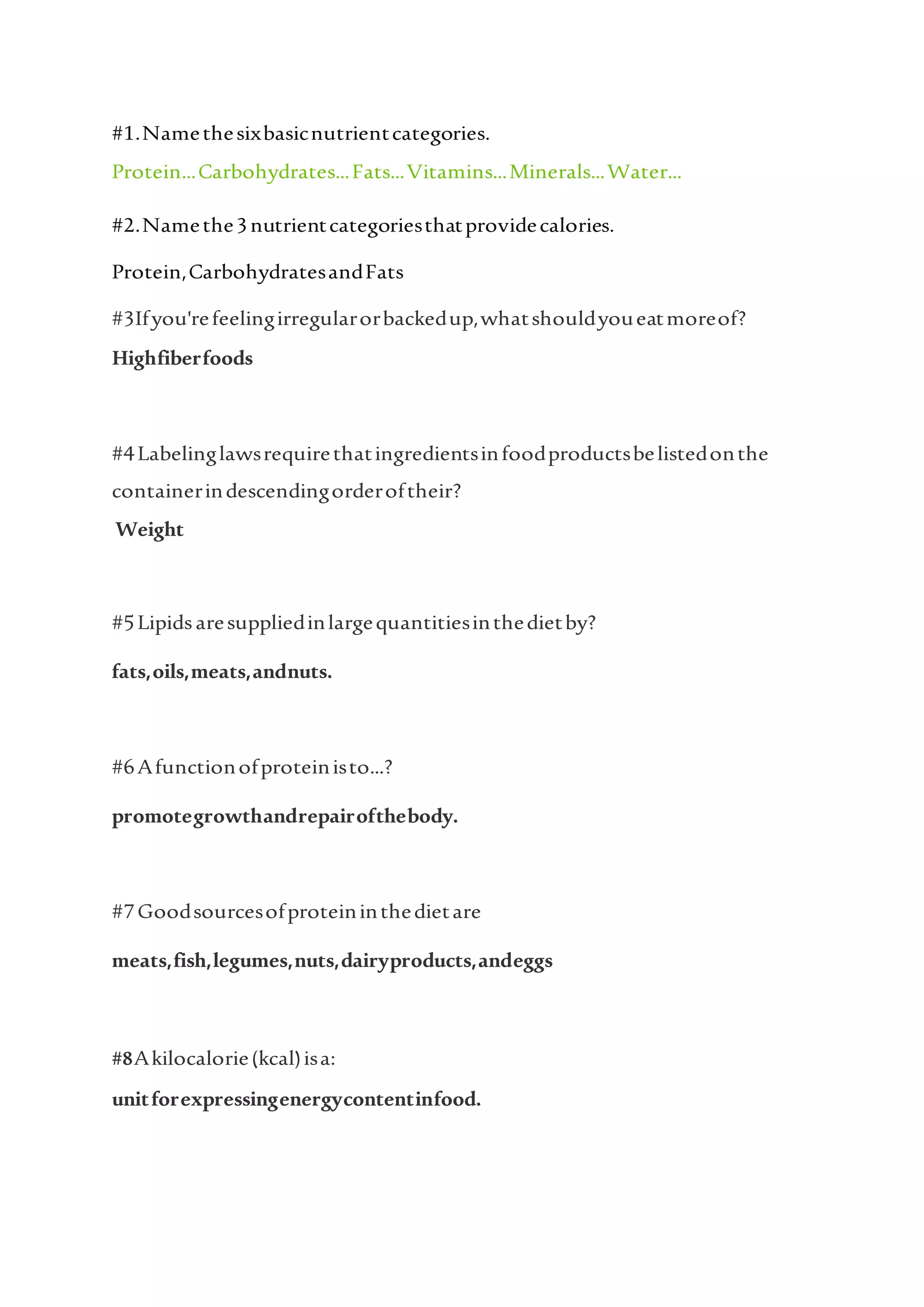 Nutrition quiz basic | DOCX | Nutrition | Healthy Living