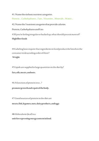 Nutrition quiz basic | DOCX | Nutrition | Healthy Living