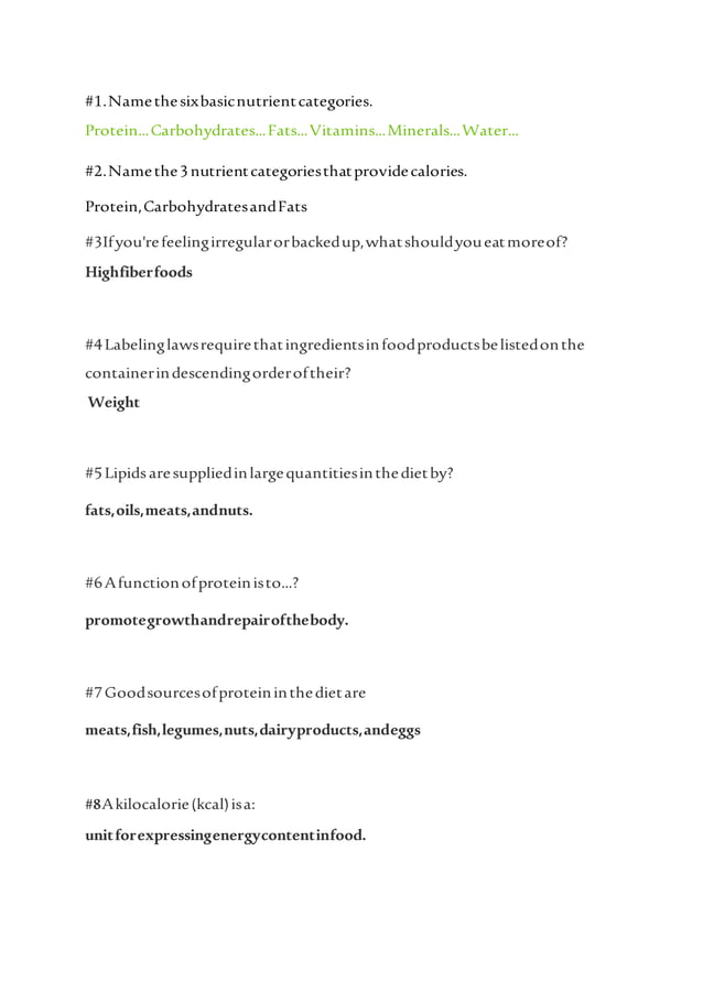 Nutrition quiz basic | DOCX | Nutrition | Healthy Living