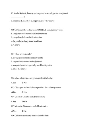 Nutrition quiz basic | DOCX | Nutrition | Healthy Living