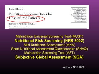 Nutrition screening and assessment in critically ill patients | PPT