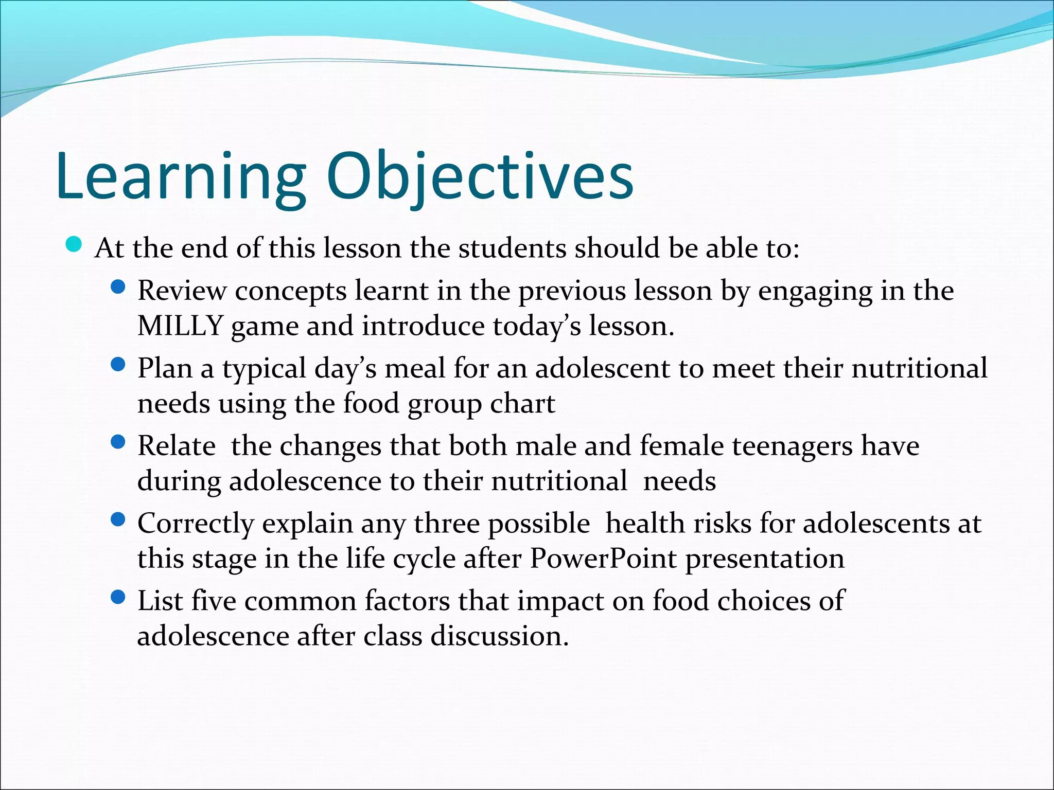 Nutrition throughout Adolescence | PPT