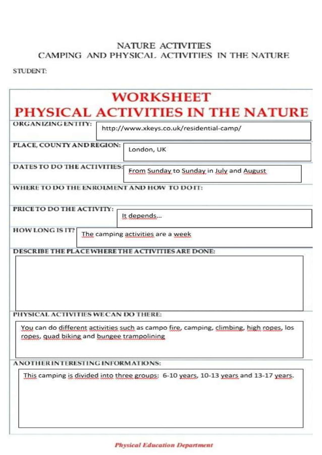 Phisical Activities In The Nature | DOCX