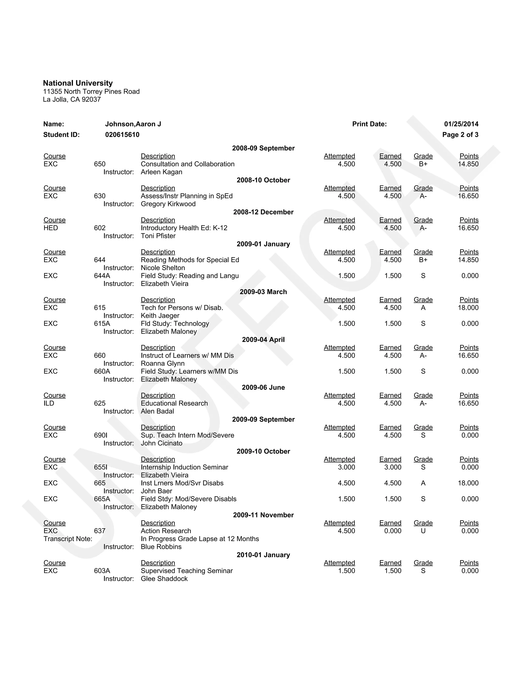 National University Unofficial Transcript | PDF