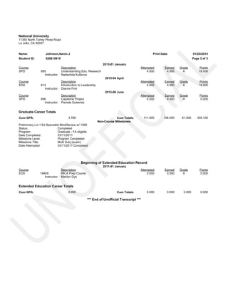 National University Unofficial Transcript | PDF