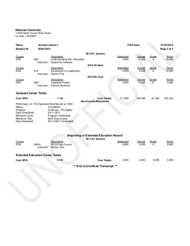 National University Unofficial Transcript