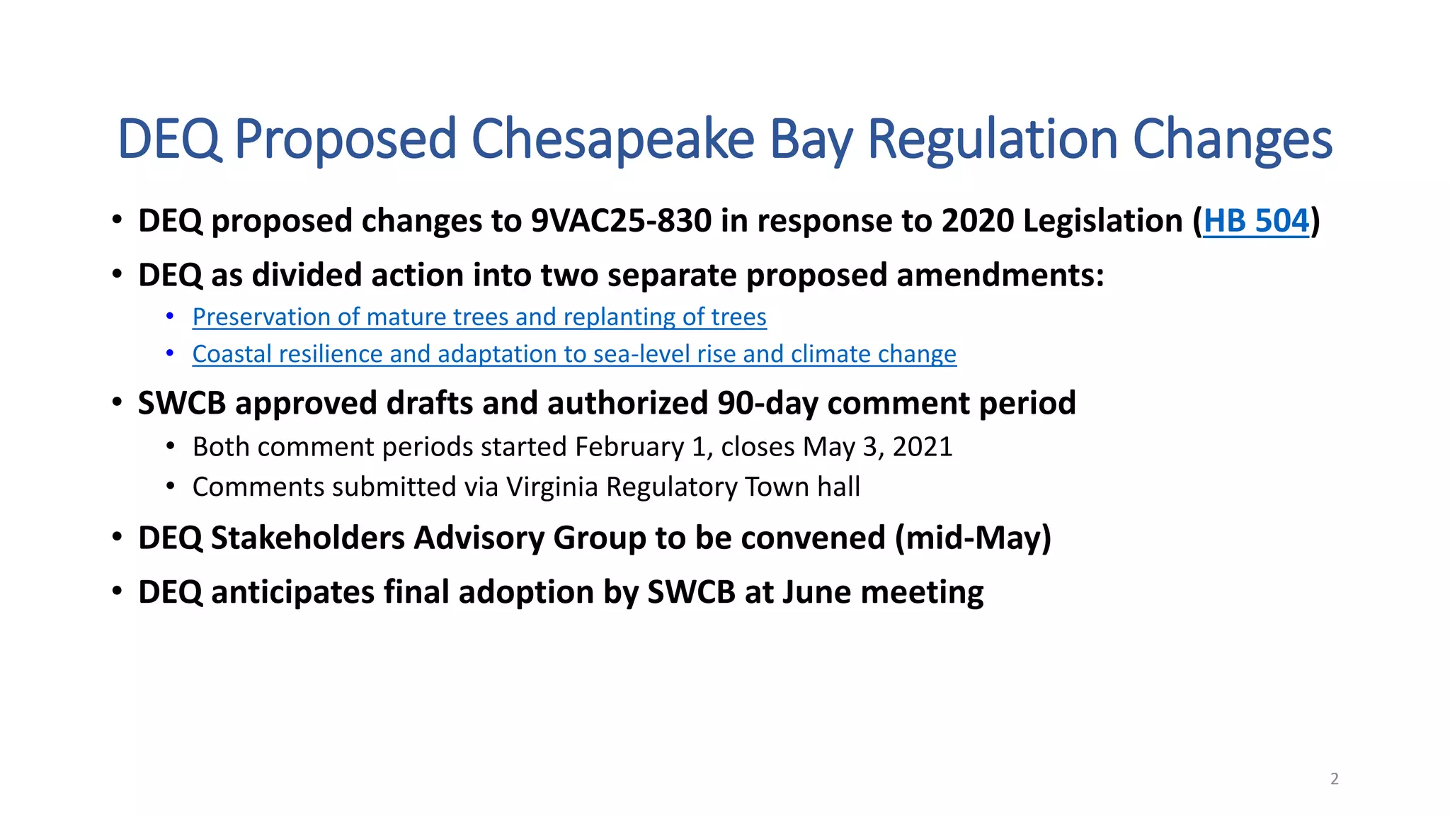 DEQ Proposed Amendment to the Chesapeake Bay Regulations | PPT