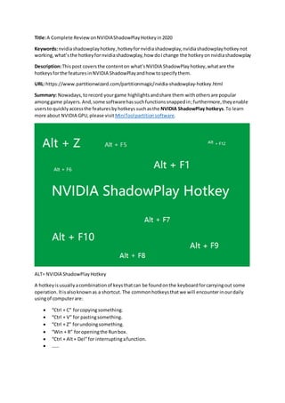 NVIDIA ShadowPlay Hotkey | DOCX