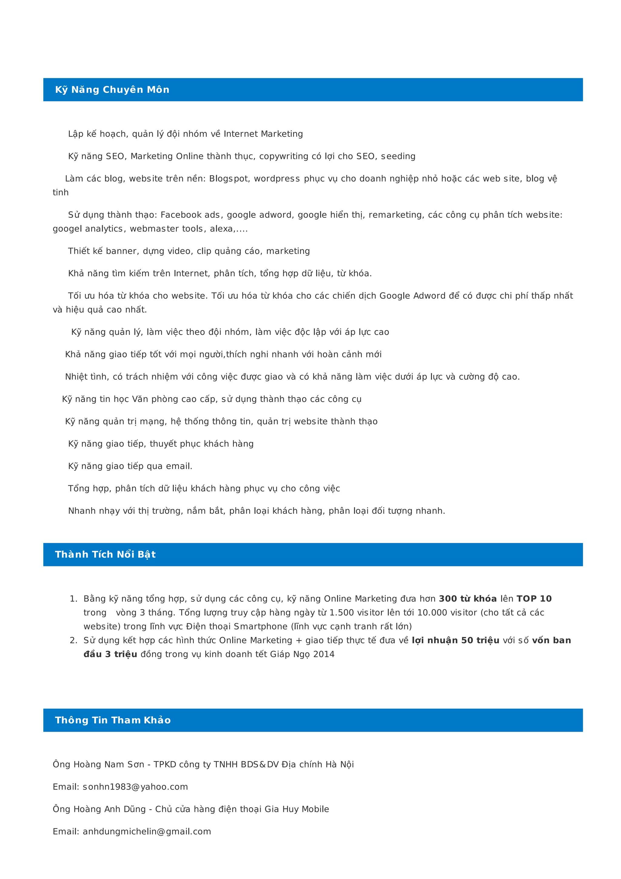 Bùi Văn Hiển - CV Internet Marketing | PDF