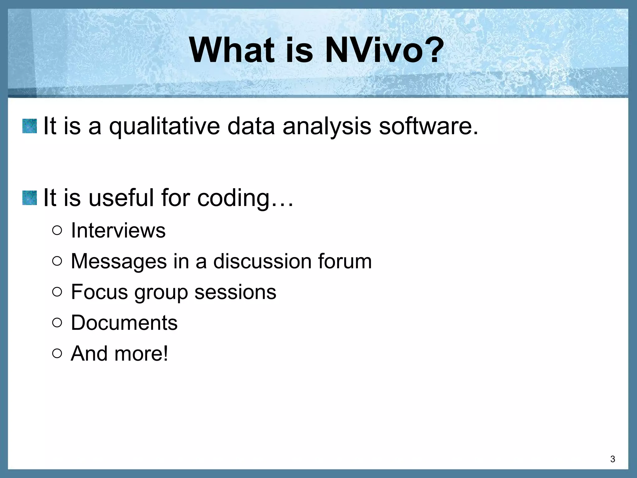 Qualitative Data Analysis Using Nvivo An Introduction Workshop Ppt