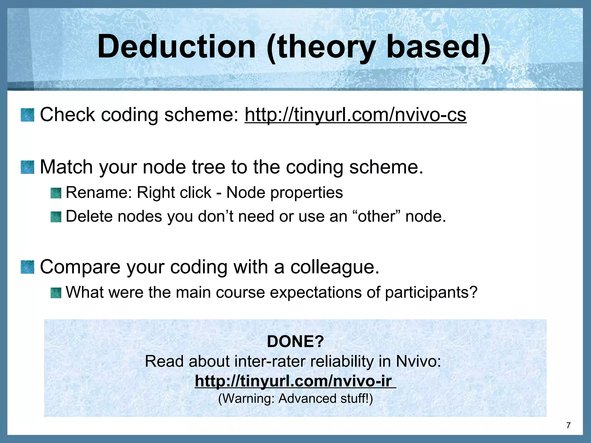 Qualitative Data Analysis Using NVivo: An Introduction Workshop | PPT