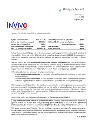 InVivo Therapeutics Holdings Corp. (ONVIV.OB) | PDF