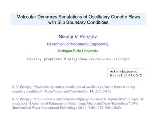Molecular Dynamics Simulations of Oscillatory Couette Flows with Slip Boundary Conditions | PDF