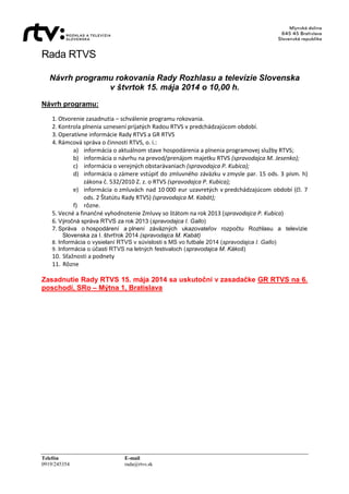 Năˇvrh programu rokovania rady rtvs 15. 5. 2014 | PDF
