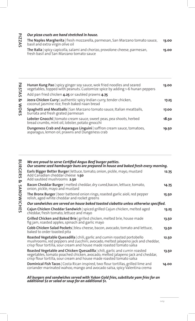 Earls North Vancouver Menu Launch-February 29, 2012 | PDF