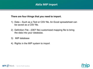 Importing and Exporting Data with Abila MIP | PDF