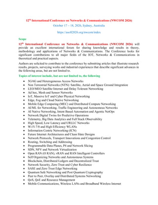 12th International Conference on Networks & Communications (NWCOM 2026 ...