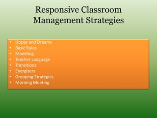 TIS responsive classroom powerpoint | PPTX | Primary Education | Education