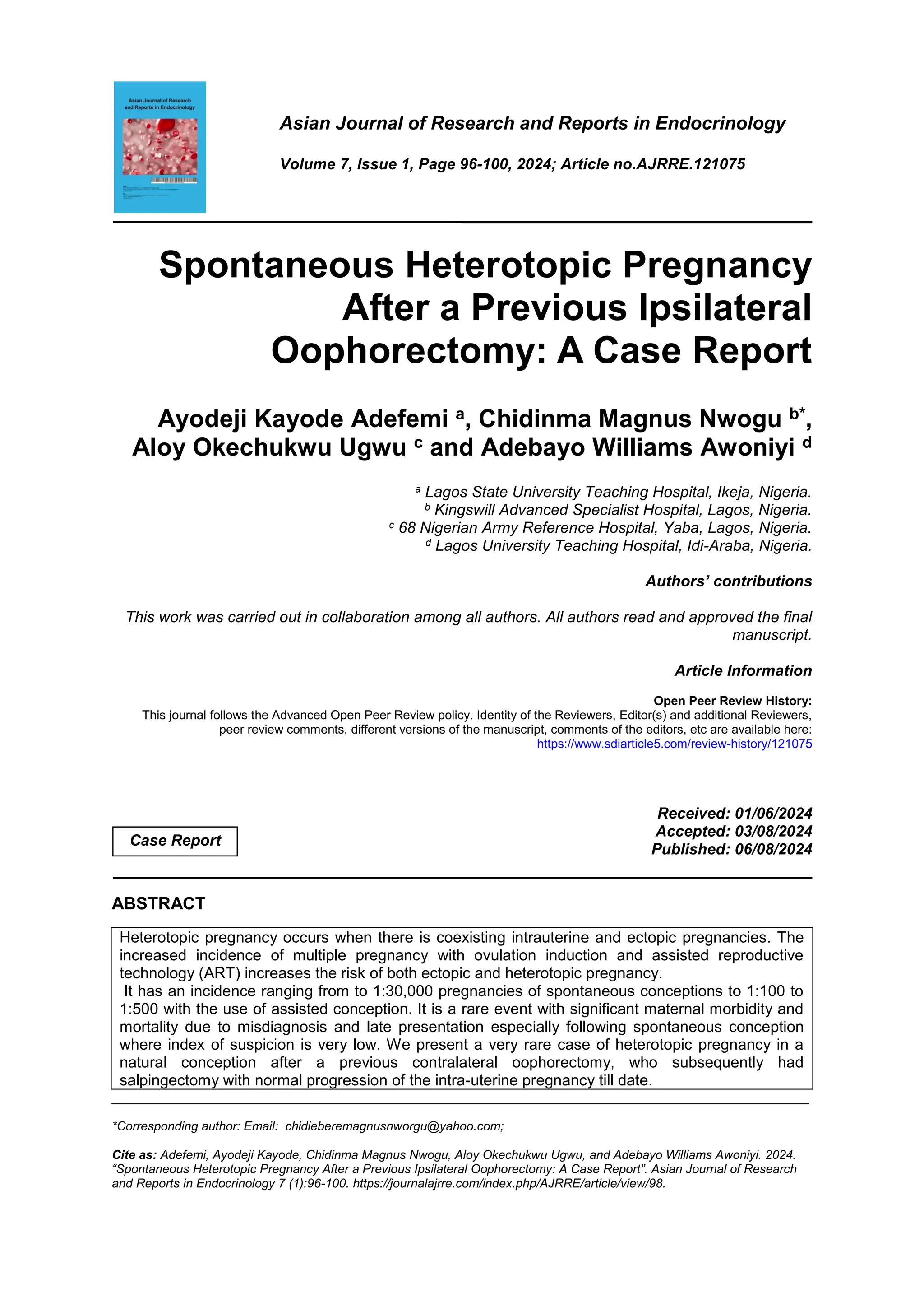 Spontaneous Heterotopic Pregnancy After a Previous Ipsilateral ...
