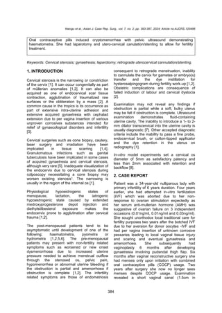Laparotomy and Cephalo-caudal Cervical Dilatation and Stenting for ...