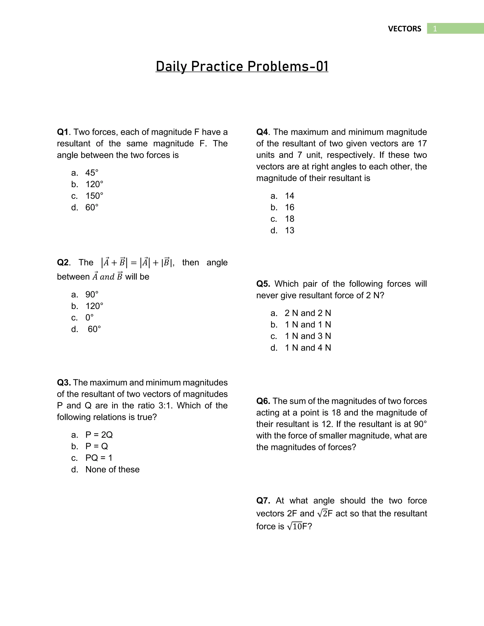 Dpp 1 vector_addition_physics_wallah | PDF