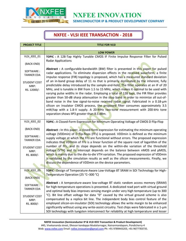 VLSI IEEE Transaction 2018 - IEEE Transaction | PDF