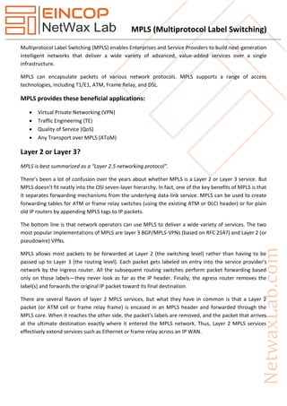 MPLS (Multiprotocol Label Switching) | PDF