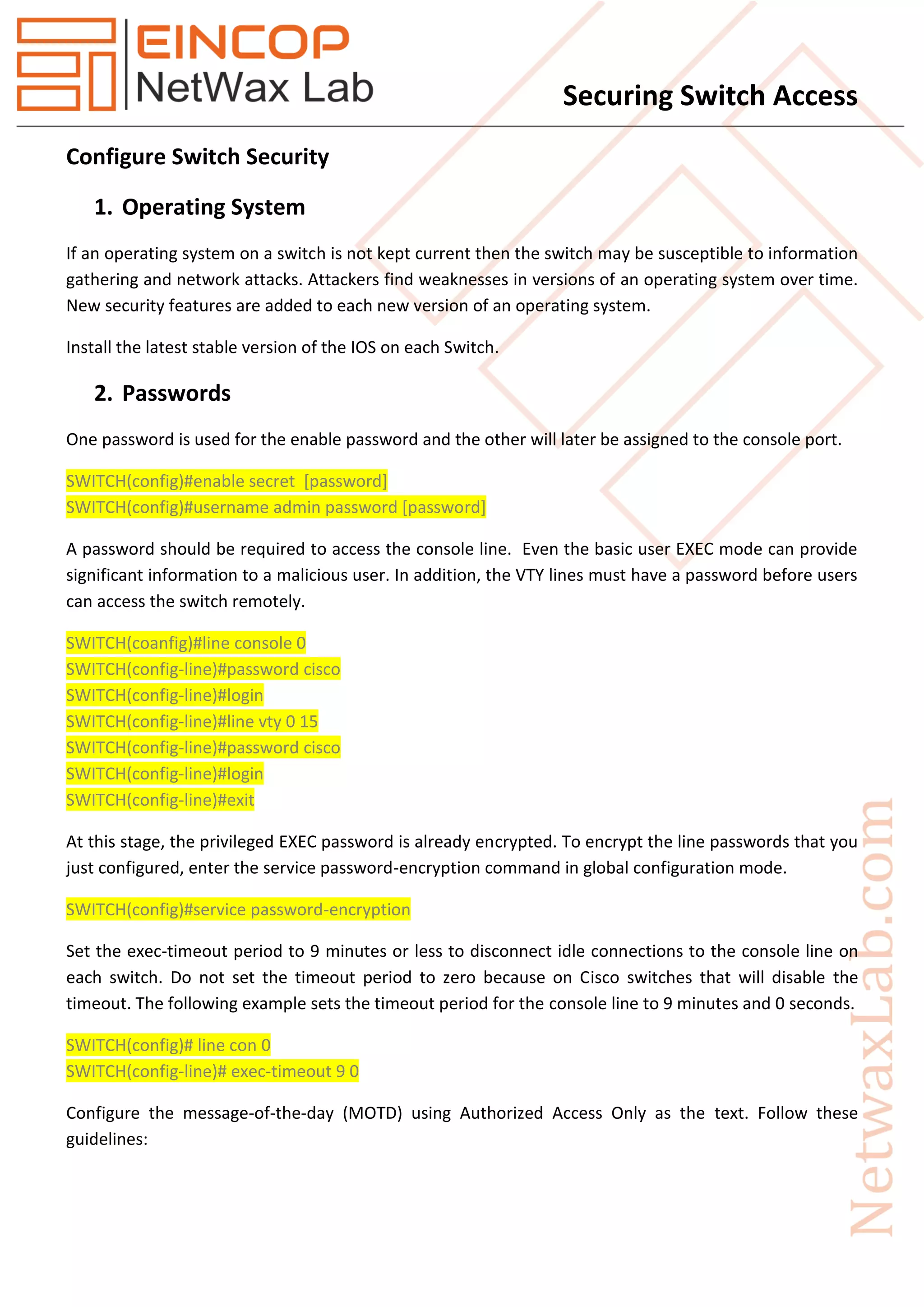 Securing Switch Access | PDF