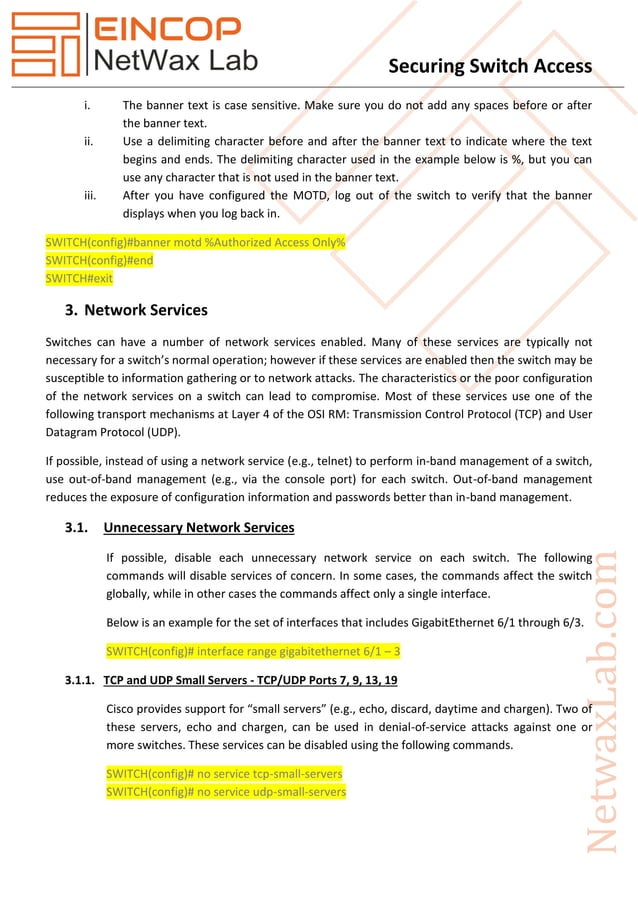 Securing Switch Access | PDF