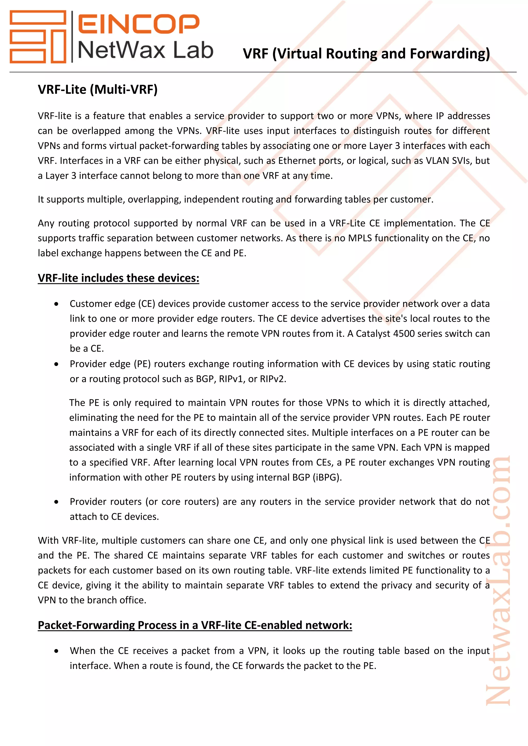 Vrf Virtual Routing And Forwarding Pdf Computer Networking