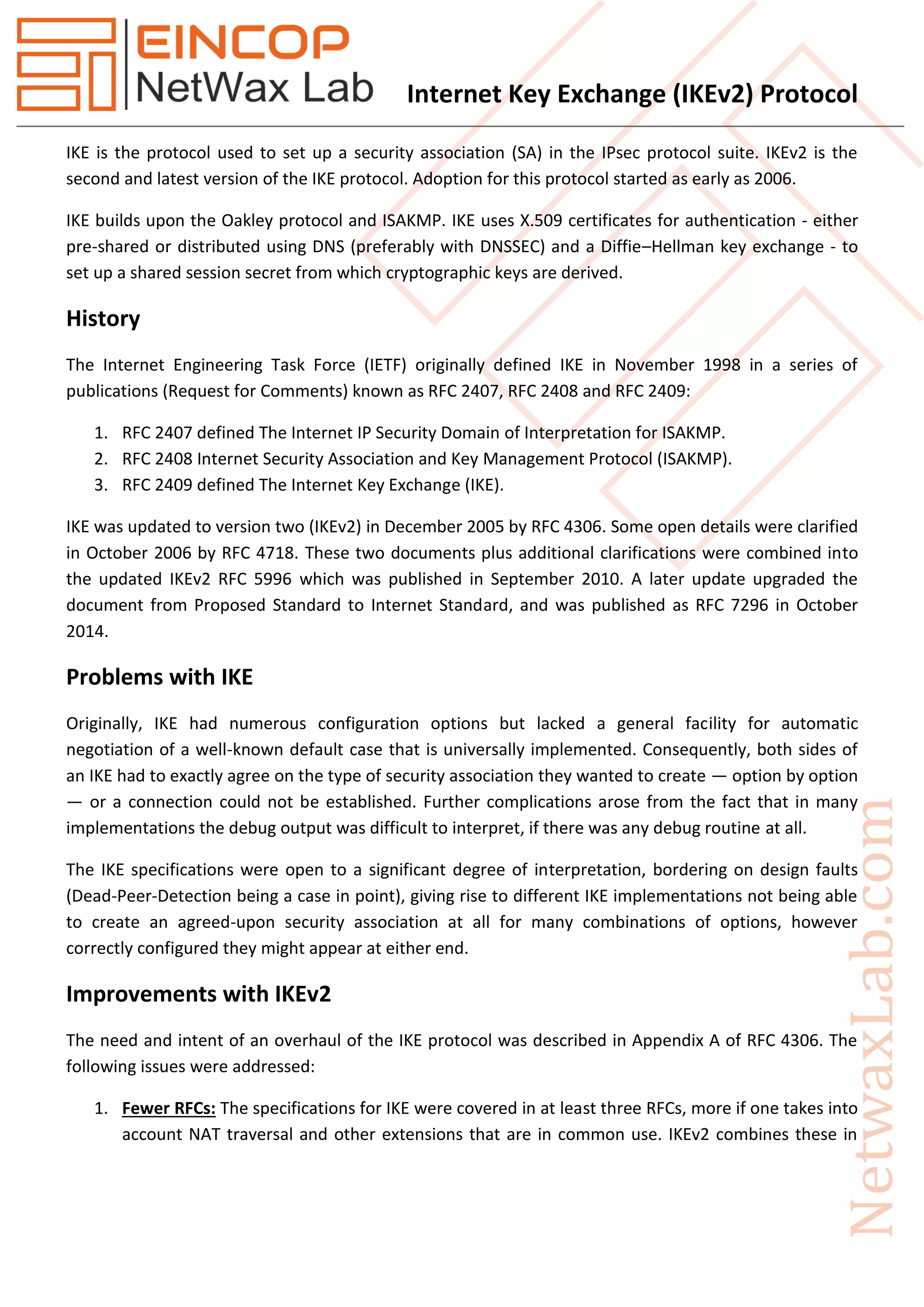 Internet Key Exchange (ikev2) Protocol | PDF