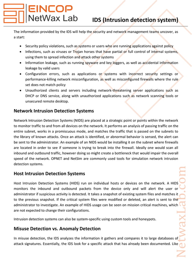 IDS (intrusion detection system) | PDF | Operating Systems | Computer Software and Applications