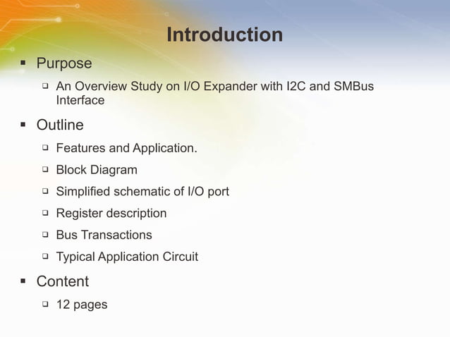 An Overview Study on I/O Expander with I2C and SMBus Interface | PPT
