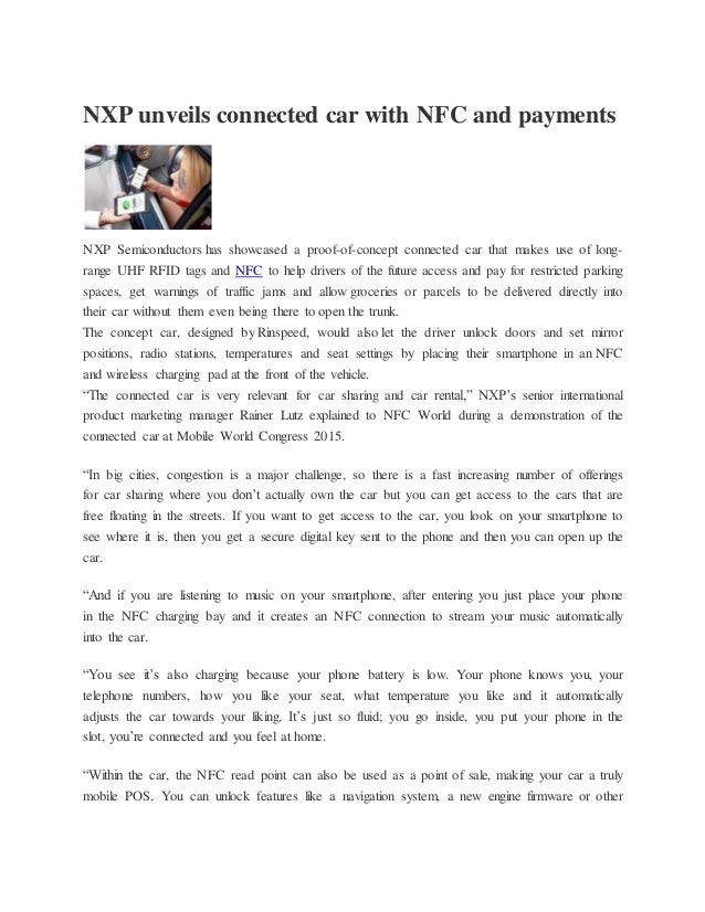 Nxp unveils connected car with nfc and payments