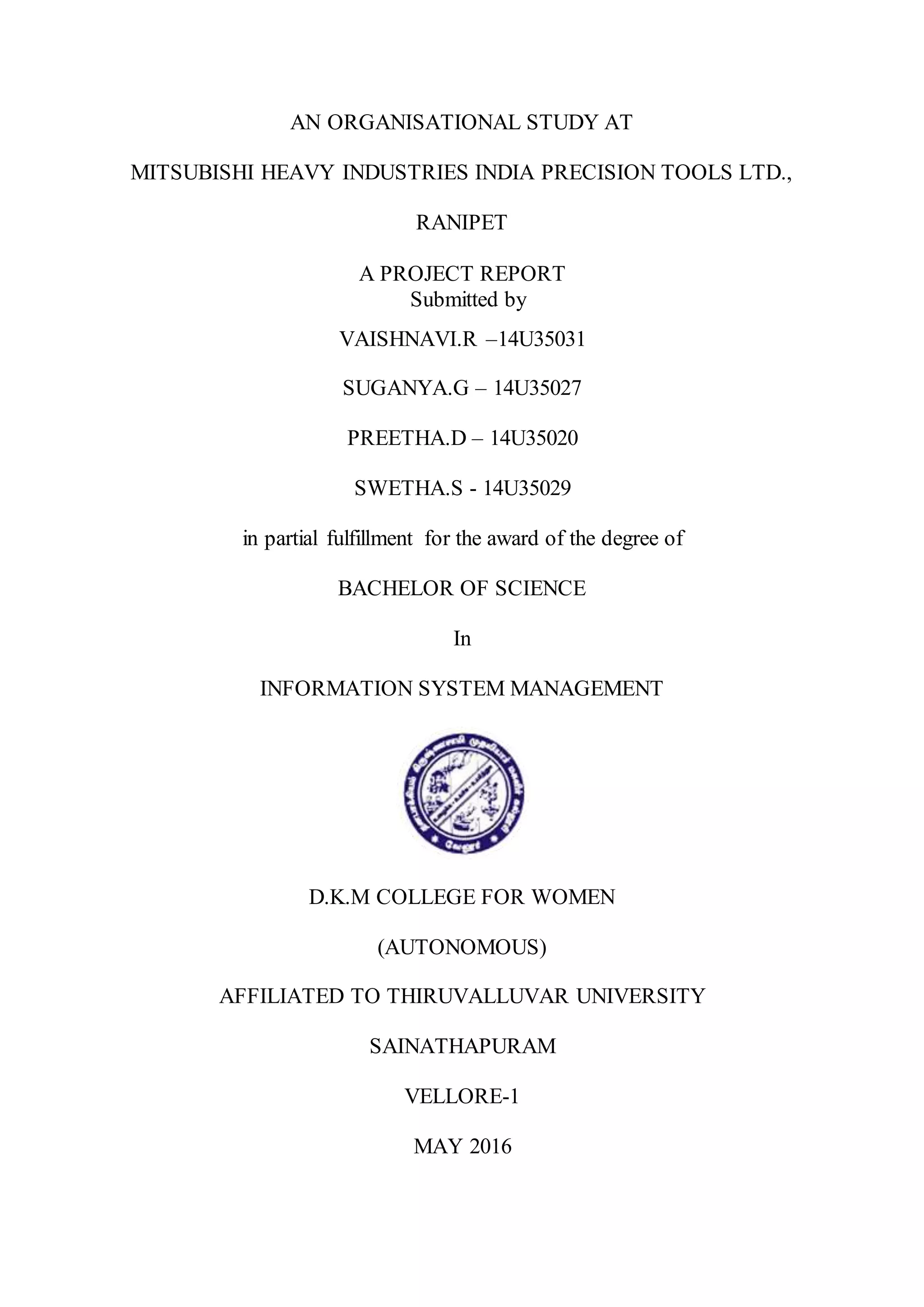 An organisational study | DOCX | Manufacturing Industry | Industries