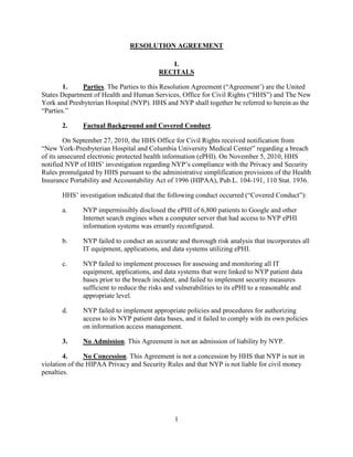 HIPAA Settlement New York Presbyterian and Columbia Universtiy | PDF