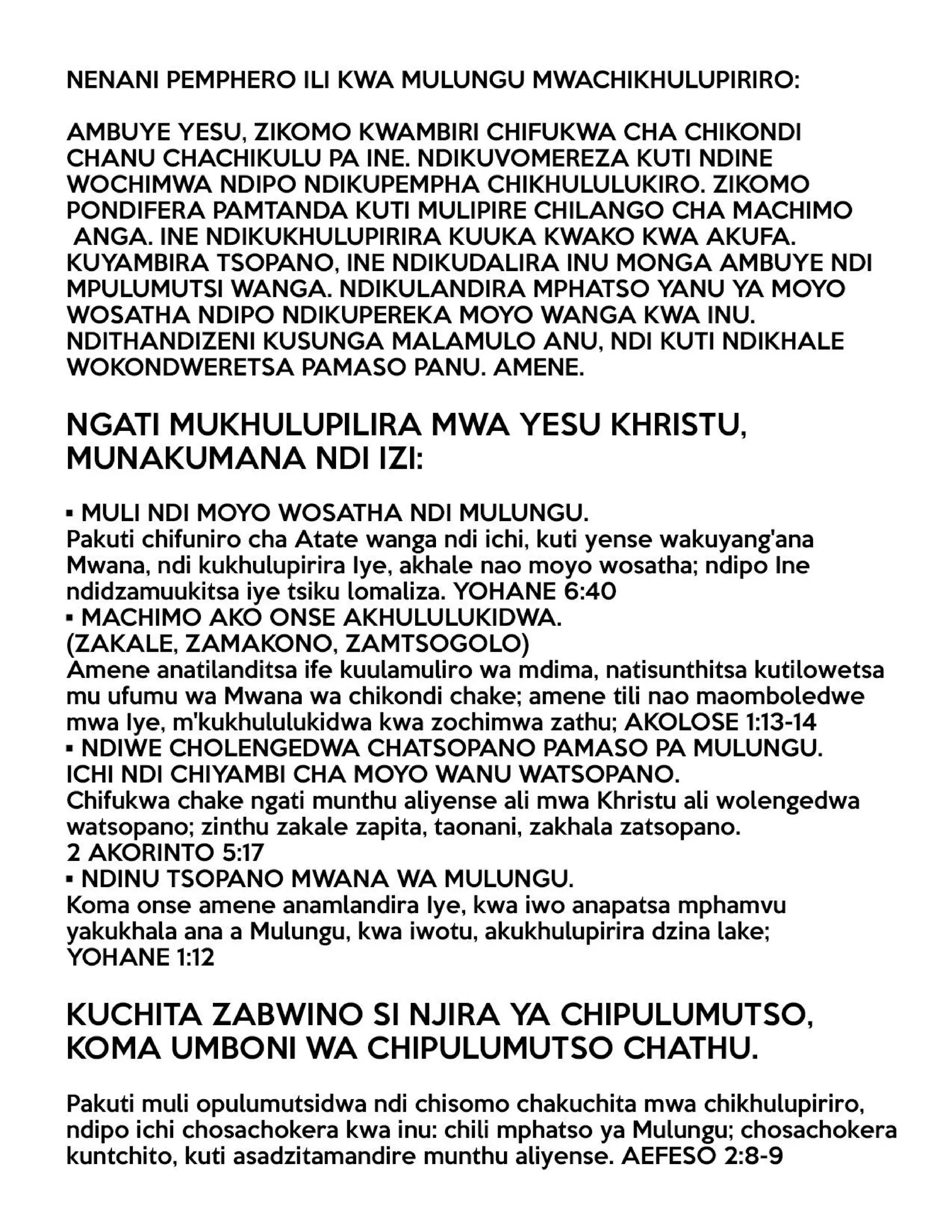 Nyanja Chichewa Gospel Tract | PDF