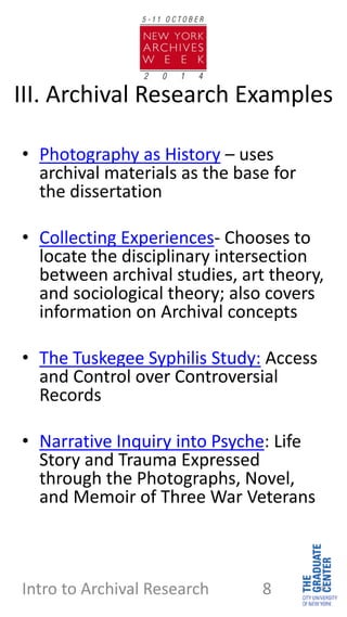 Ny archives week- Into to Archival Research | PDF