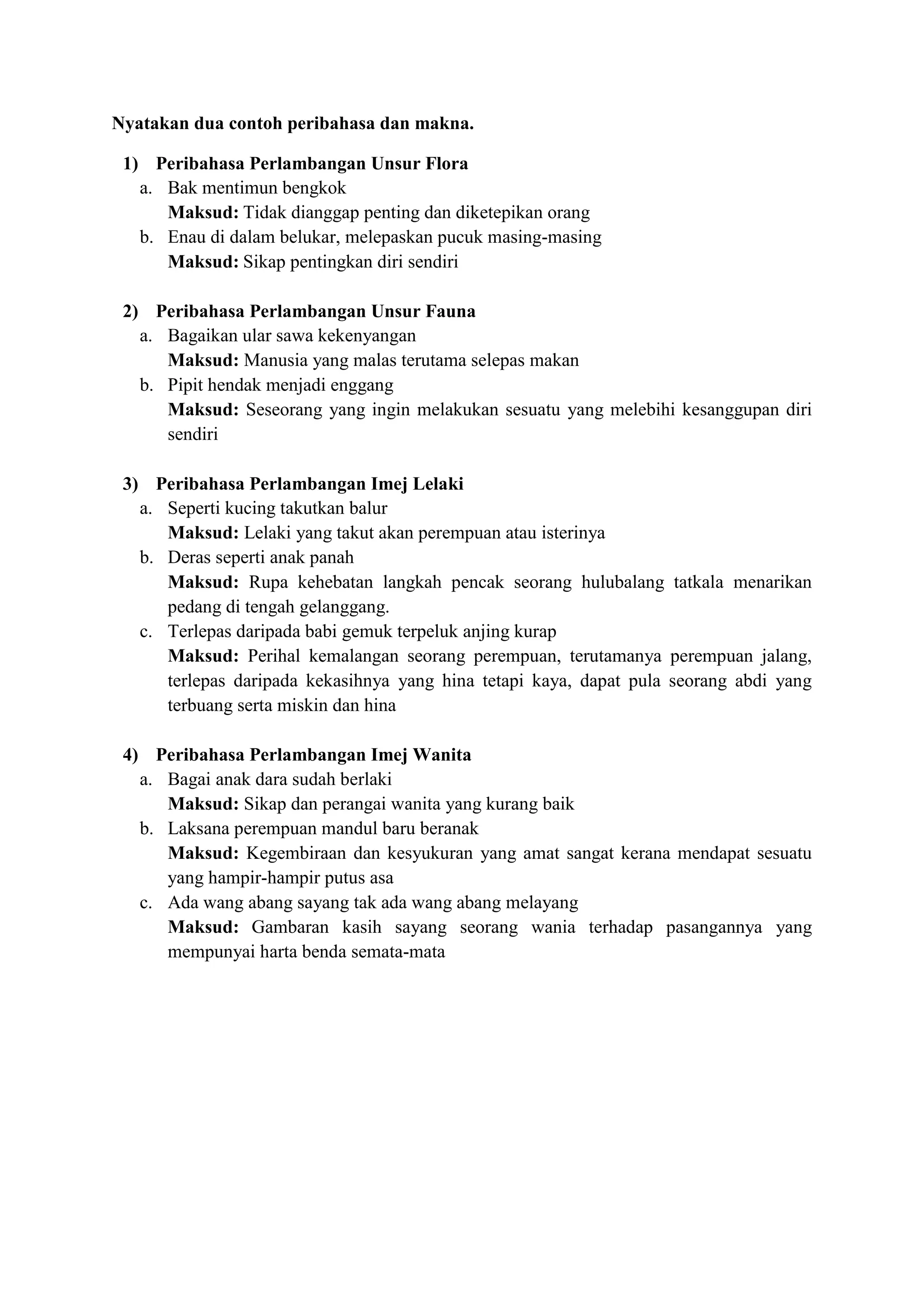 Nyatakan dua contoh peribahasa dan makna | DOCX