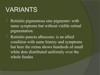 Nyctalopia & retinitis pigmentosa | PPT