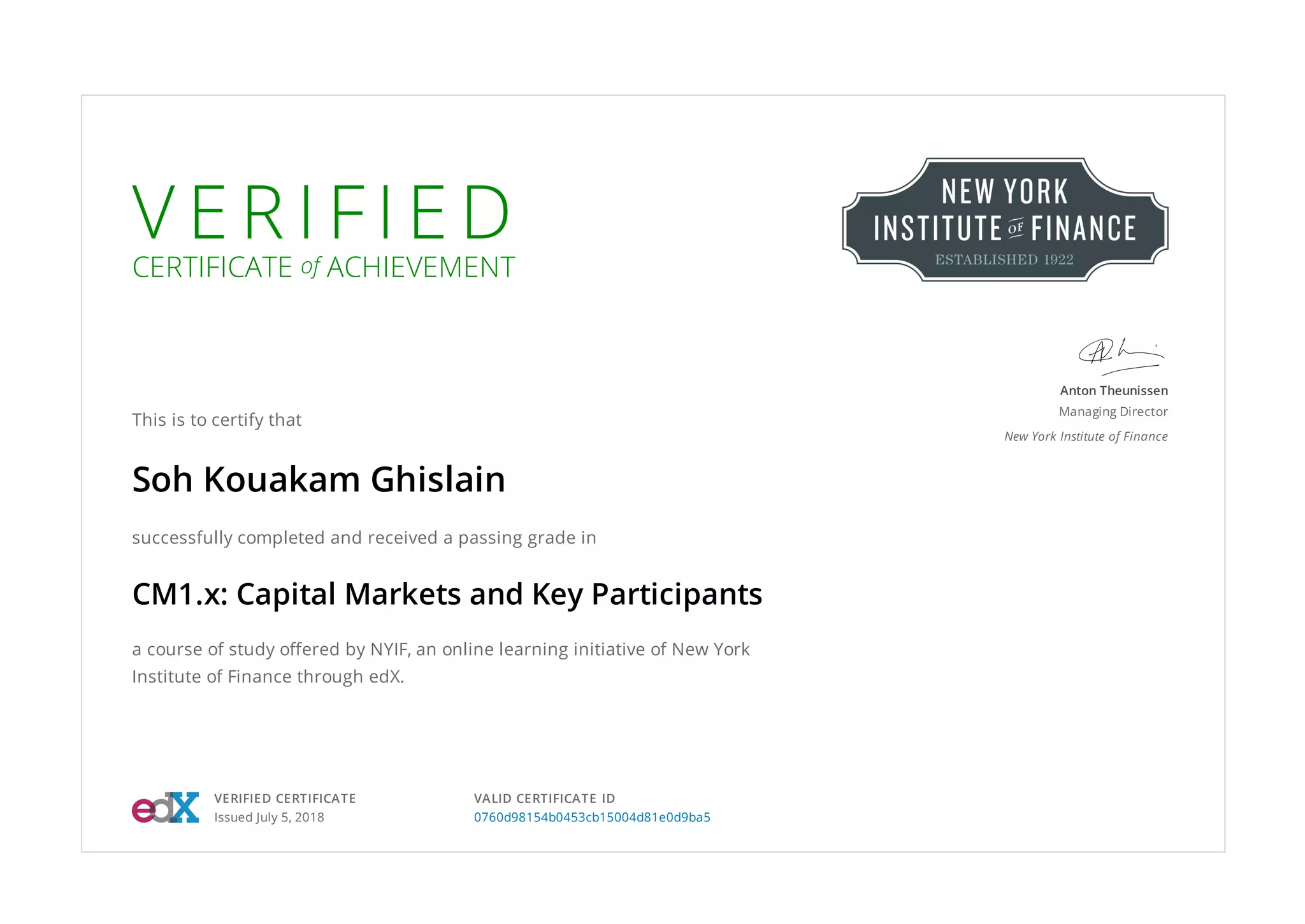 NEW YORK INSTITUTE OF FINANCE- EDX CERTIFICATE | PDF