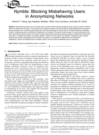 Nymble blocking misbehaviouring users in anonymizing networks | PDF