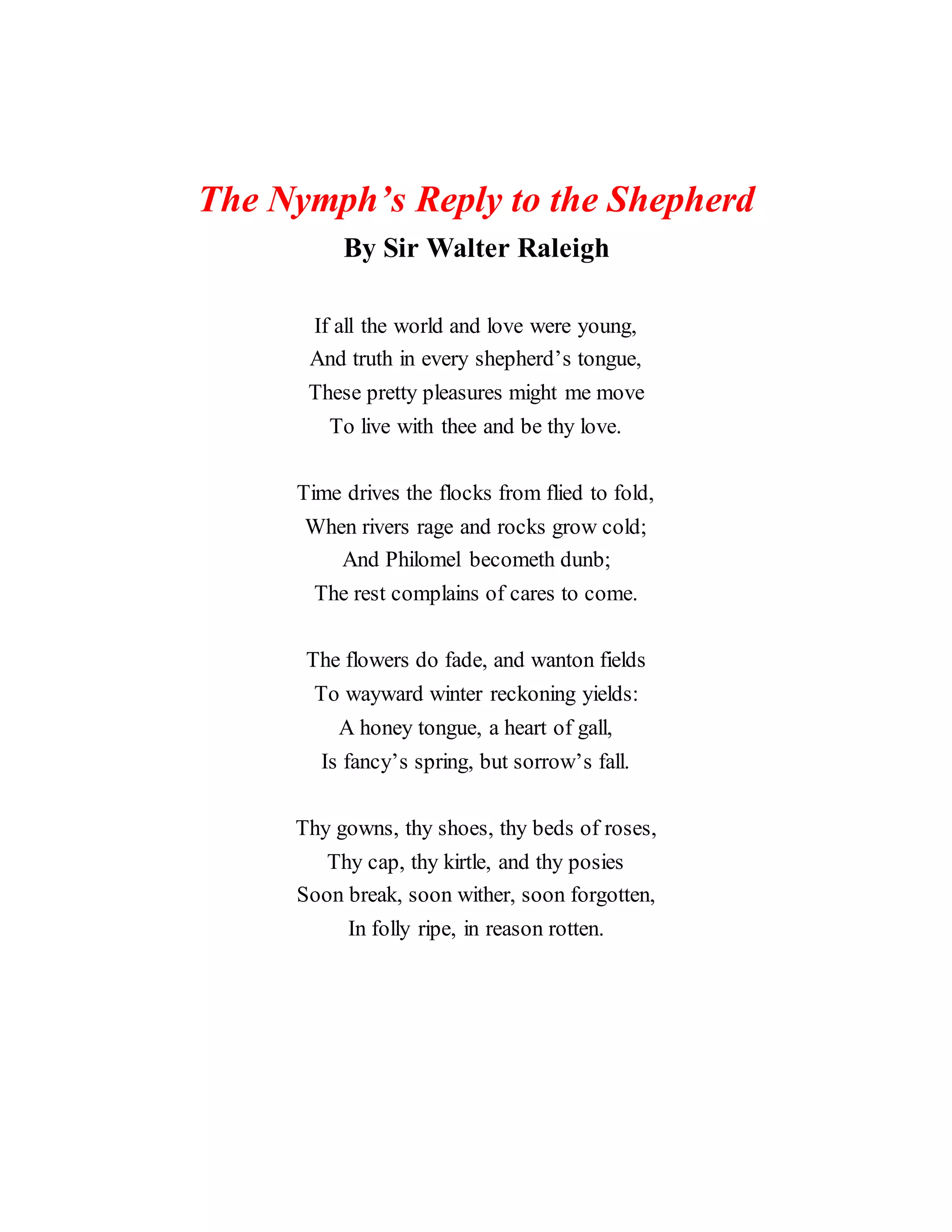 Nymph's Reply to the Sheperd | DOCX