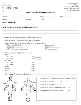 NYPC Comprehensive Pain Questionnaire | PDF